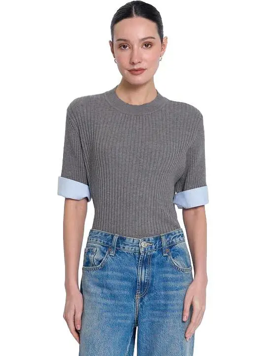 Central Park West Sienna Shirt Cuff Sweater - Grey