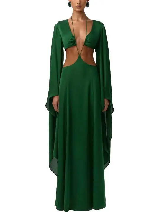 Naked Wardrobe Cutout Satin Maxi Dress - Jade