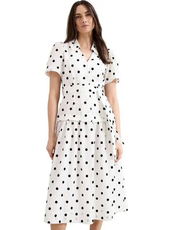 PHASE EIGHT Adele Short Sleeve Midi Dress - Black/ivory