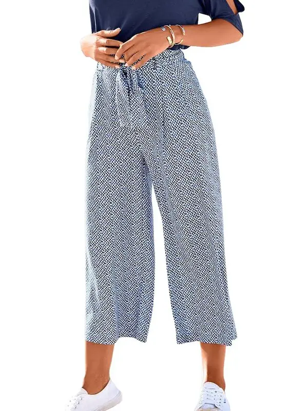 LASCANA Printed High-waisted Wide Leg Culottes - Blue-printed