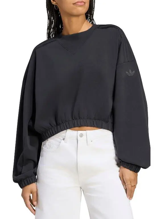 ADIDAS ORIGINALS Cropped Crewneck Sweatshirt With Sporty Stripes - Black