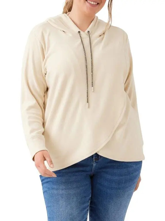 Karen Kane Rhinestone Embellished Crossover Hoodie - Ecru