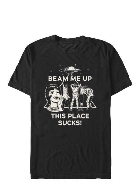 STRANGER THINGS Netflix Vintage This Place Sucks Ufo Short Sleeve Graphic T-shirt - Black