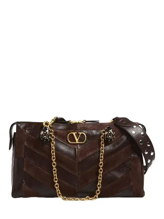 Valentino Garavani Medium Panthea Leather & Suede Shoulder Bag - Brown