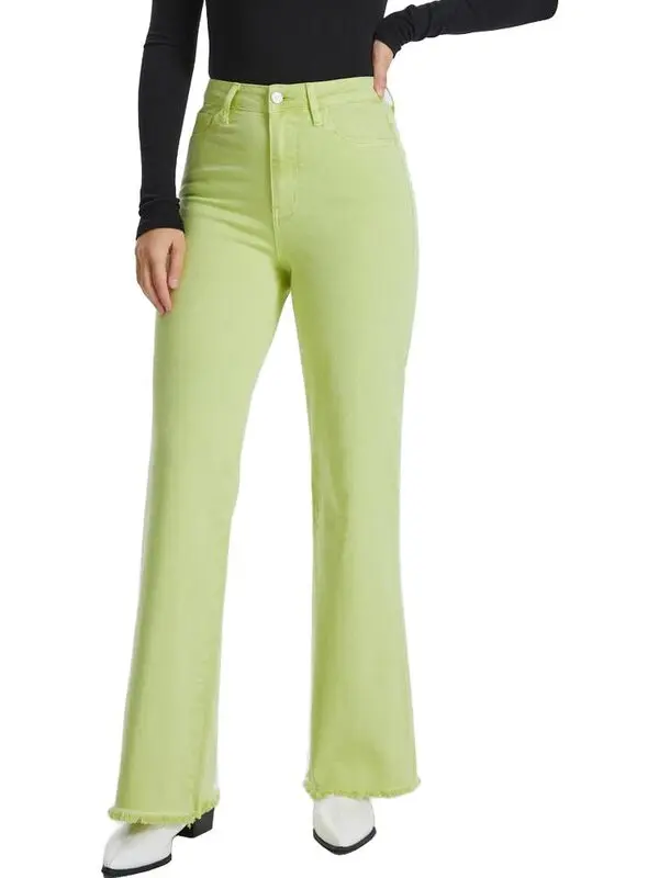 BAYEAS High Waist Wide Leg Jeans With Raw Hems - Pistachio
