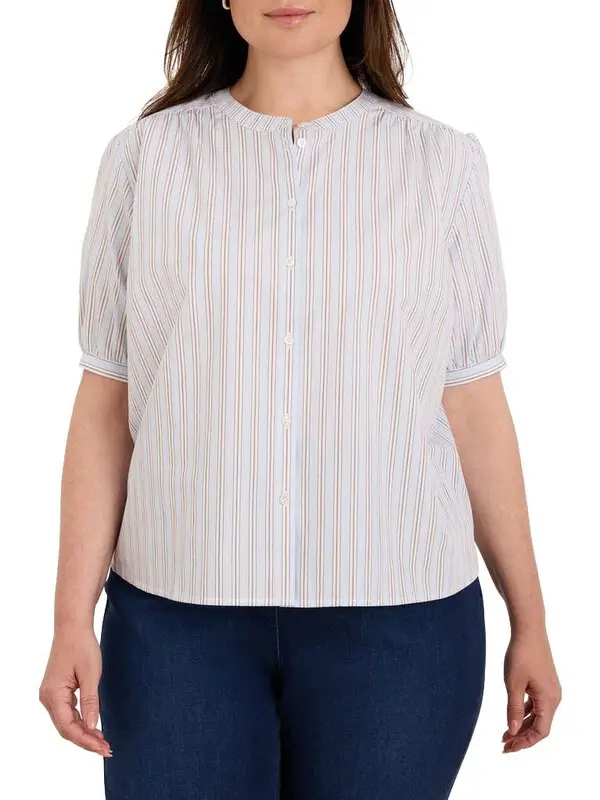 NIC+ZOE Eton Striped Band Collar Shirt - Blue Multi