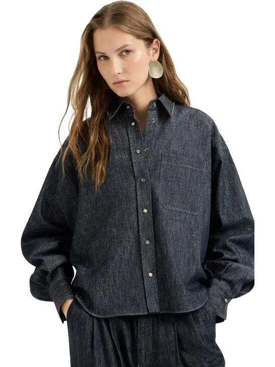 Brunello Cucinelli Sparkling Shirt With Shiny Collar - Denim