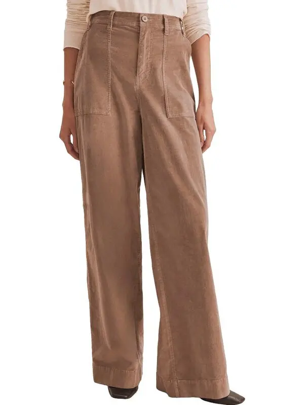 Splendid Colette Patch Pocket Wide Leg Corduroy Pants - Taupe