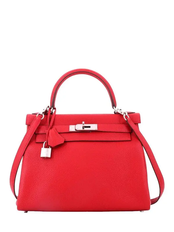 Hermès Kelly Handbag Togo With Palladium Hardware 28 - Red