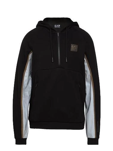 EA7 Cotton And Polyester Hooded Sweatshirt With Zipper Fastening - Black