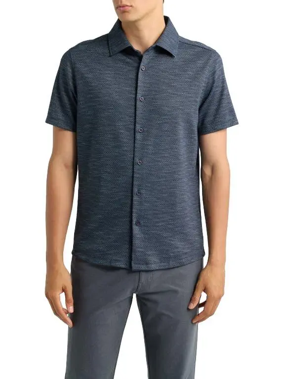 Robert Barakett Zimmerman Short Sleeve Knit Button Up Shirt - Navy
