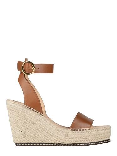 ODISSI Tan Calfskin Espadrille Wedge Sandals - Brown