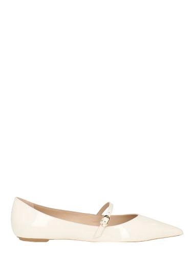 STUART WEITZMAN Patent Leather Mary Jane Ballet Flats - White