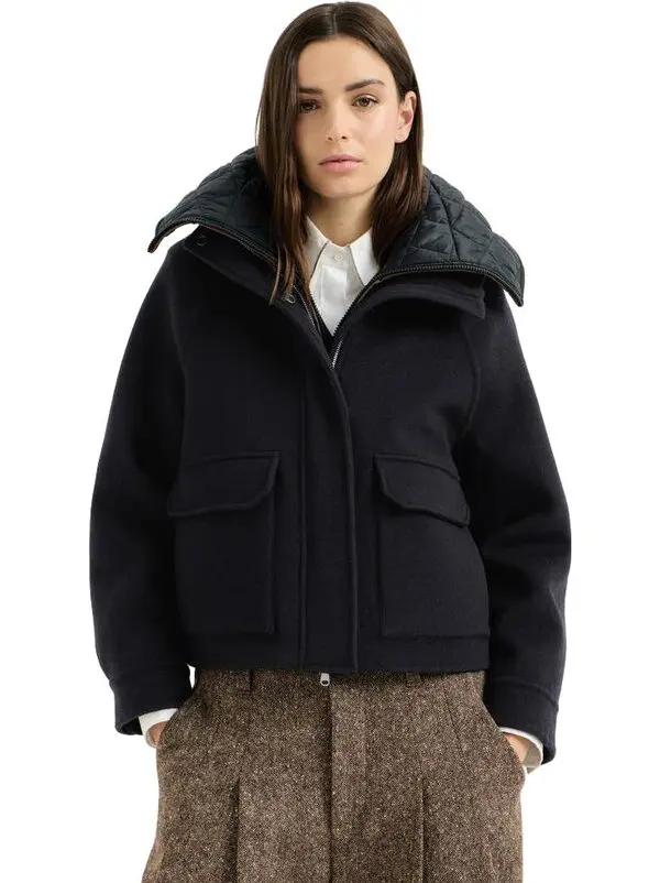 Brunello Cucinelli Virgin Wool And Cashmere Double Cloth Jacket With Detachable Padded Vest - Night