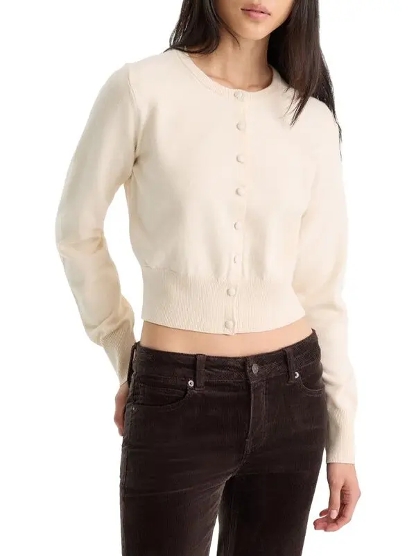 Good American Fine Knit Cropped Cardigan - Pearl