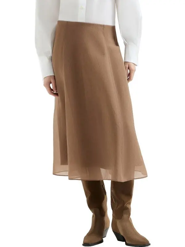 Brunello Cucinelli Crispy Silk Circle Skirt - Brown