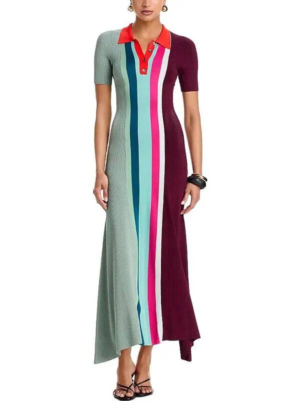 Christopher John Rogers Striped Knit Polo Gown - Sage Multi