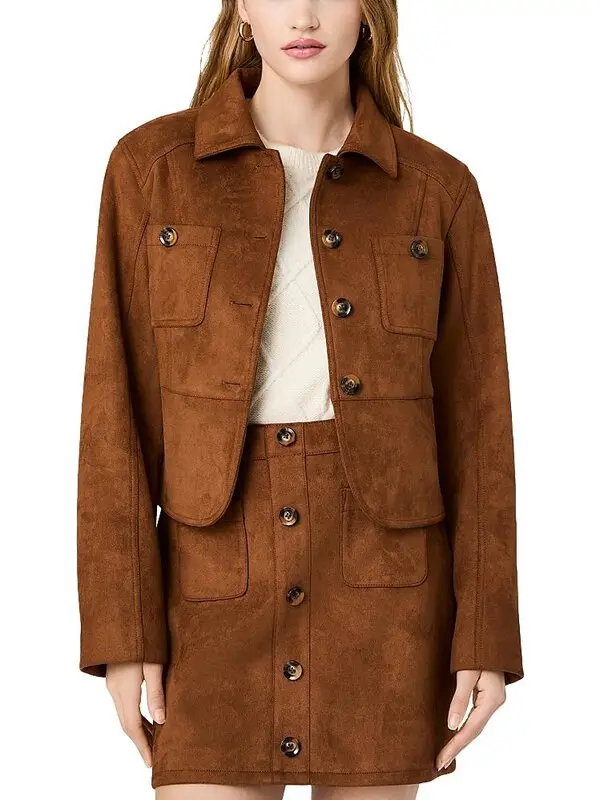 French Connection Laney Faux Suede Tailored Jacket - Tan