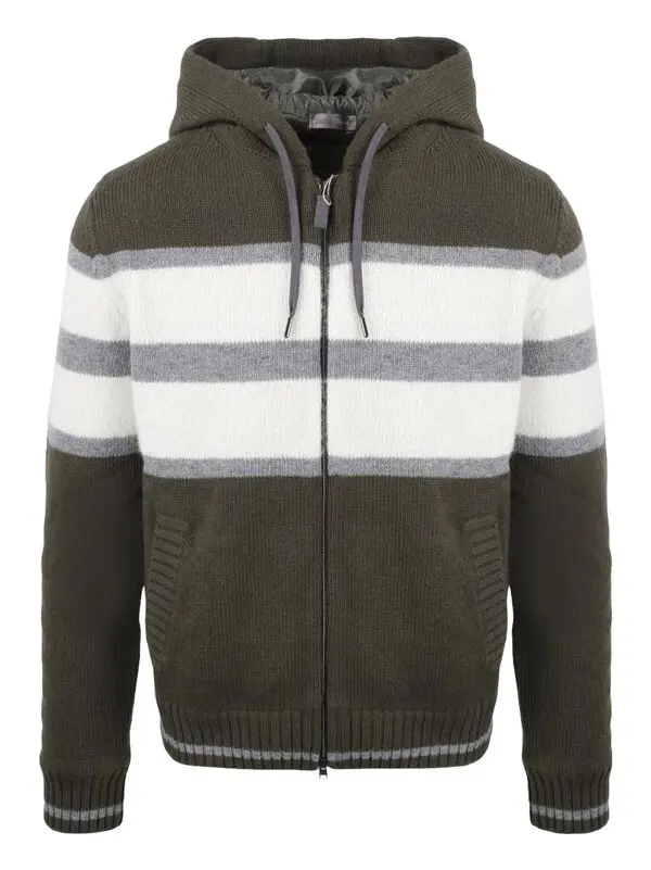 Herno Zip-up Hooded Cardigan With Striped Detailing - Black