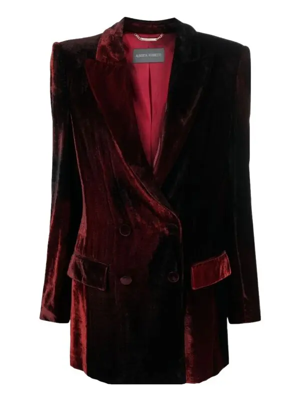Alberta Ferretti Double-breasted Velvet Blazer - Black