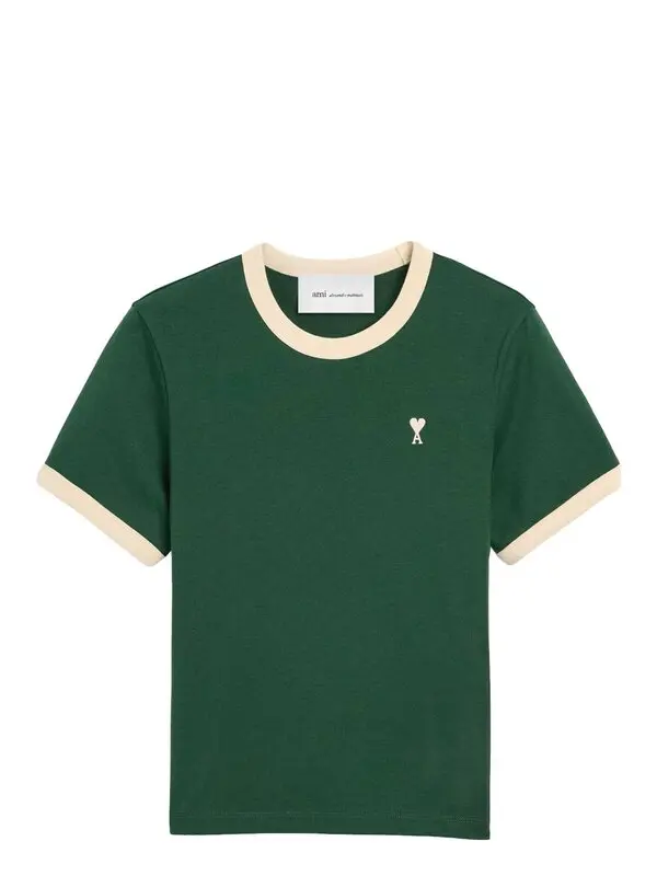 AMI Paris De Coeur Embroidered Crewneck T-shirt - Bottle Green/ivory
