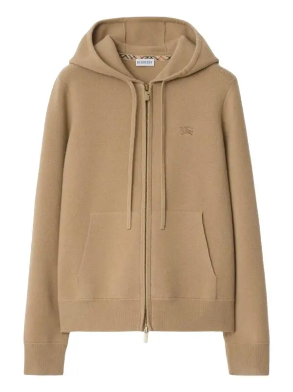 Burberry Zipped Hooded Cardigan With Equestrian Knight Design - Flax