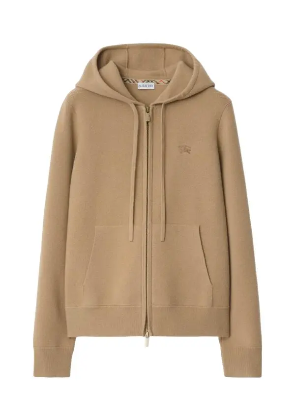 Burberry Zipped Hooded Cardigan With Equestrian Knight Design - Flax