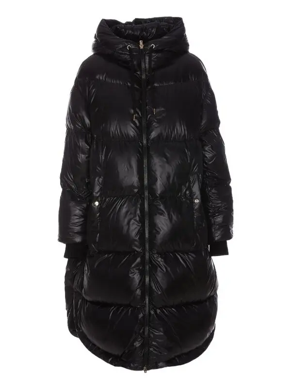 Herno Hooded Down Puffer Coat With Flanged Knit Sleeves - Black