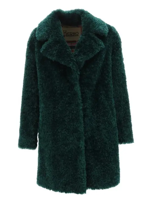 Herno Faux Fur Single-breasted Long Sleeved Coat - Black