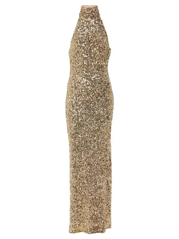 ROTATE BY BIRGER CHRISTENSEN Sequined Halterneck Dress - Nude