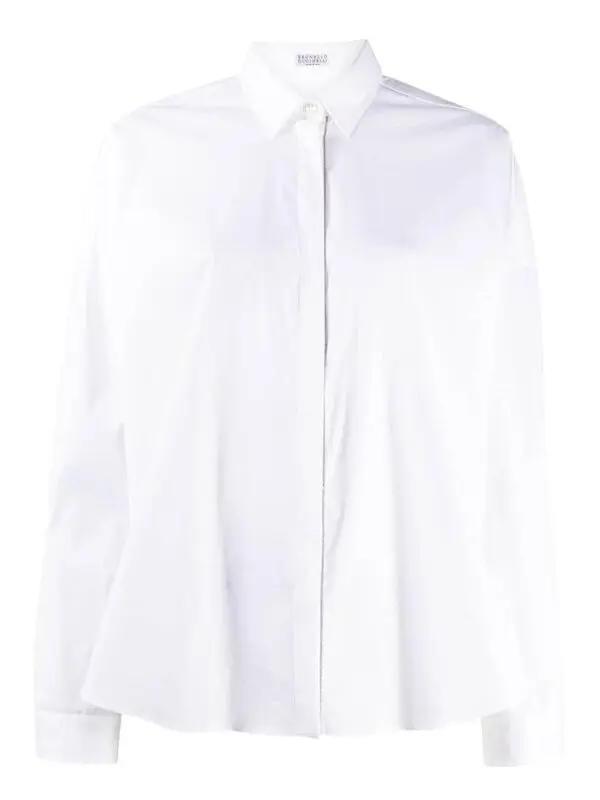Brunello Cucinelli Oversized Shirt With Lapel And Curved Hem - White