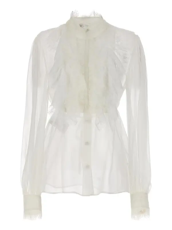 Alberta Ferretti Long Sleeve Shirt With Chest Detail - White