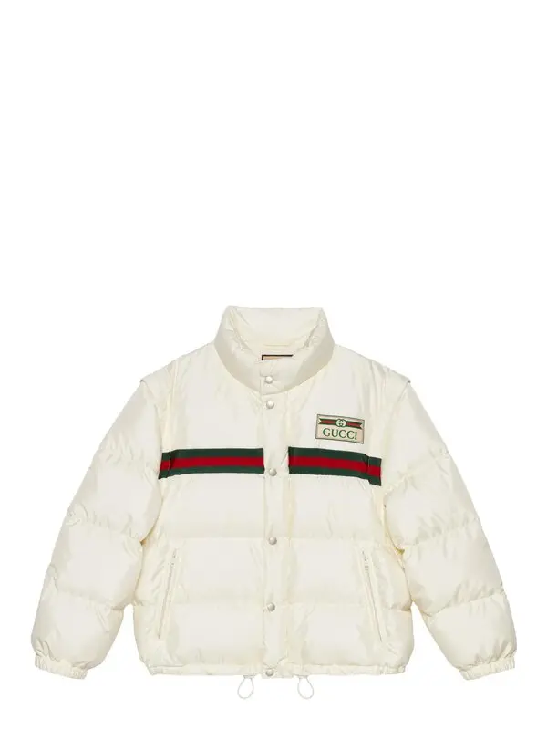 Gucci Padded Bomber Jacket With Webbing And Logo Patch - White