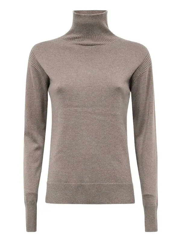 YVES SALOMON High-neck Ribbed Knit Sweater - Light Brown