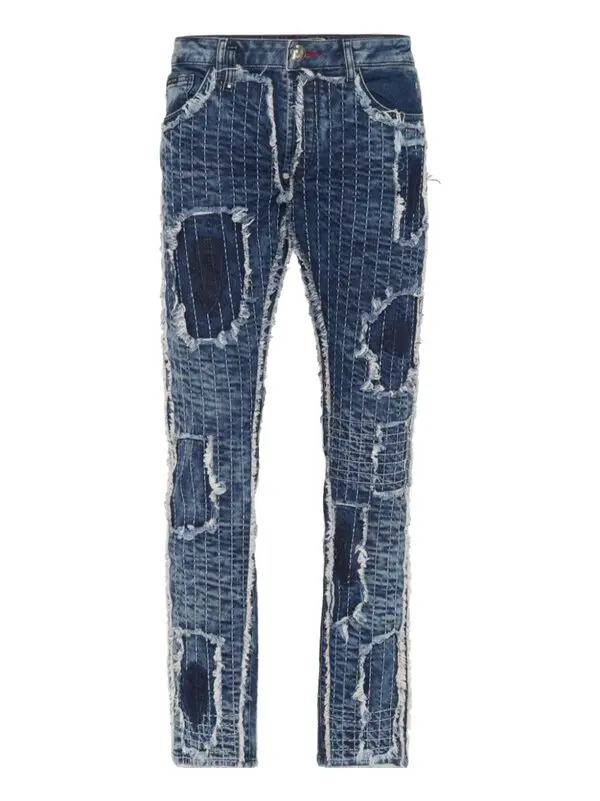 Philipp Plein Destroyed Super-straight Jeans - Blue