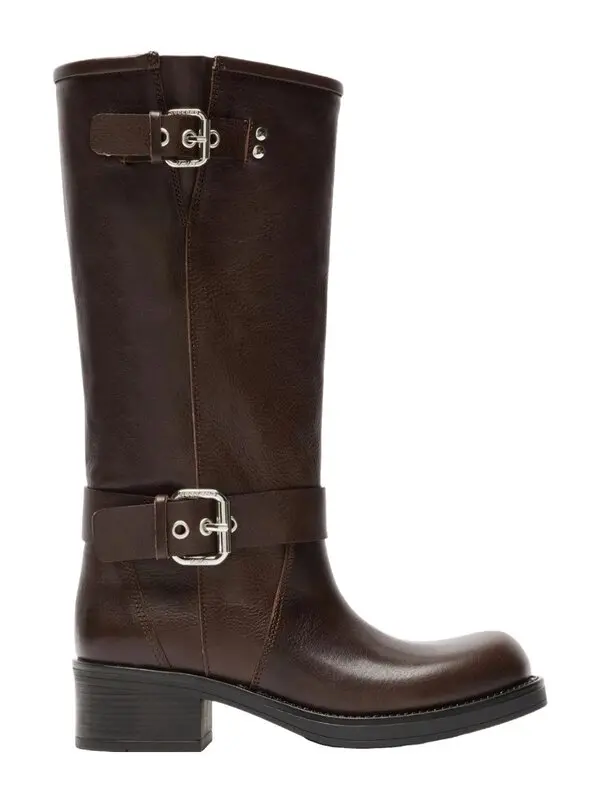 Max Mara Leather Biker Boots - Chocolate-colored