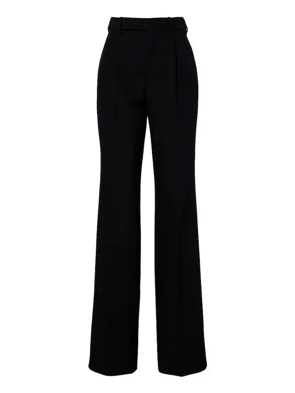 Saint Laurent Pleated Virgin Wool Straight-leg Trousers - Black