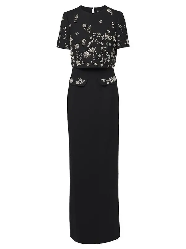 Oscar De La Renta Embellished Wool-blend Bustier Gown - Black