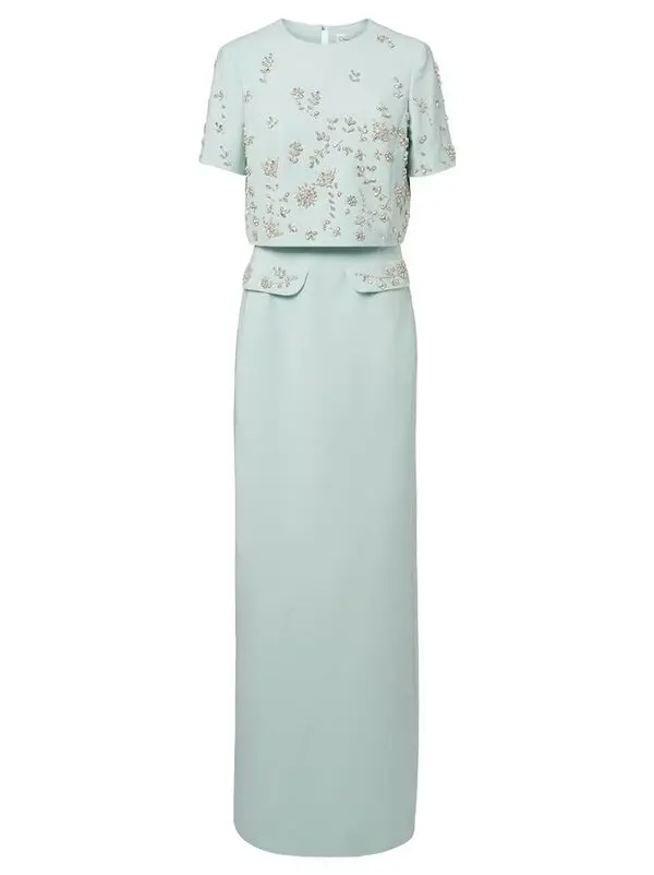 Oscar De La Renta Embellished Wool-blend Bustier Gown - Green