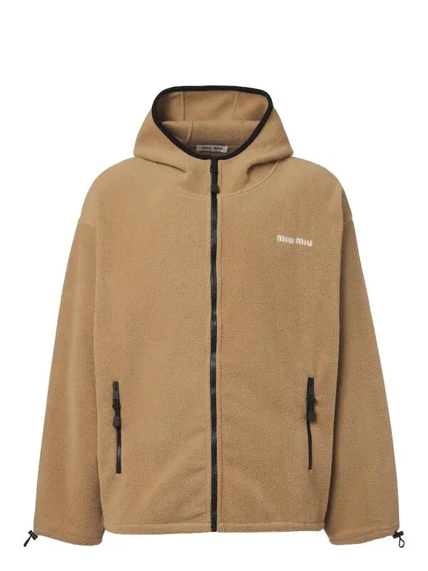 Miu Miu Hooded Fleece Zip-up Jacket - Beige