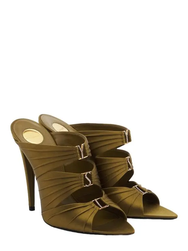 Saint Laurent Emilie Embellished Crêpe Satin Mules - Gold