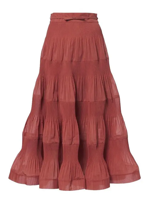 Zimmermann Pleated Tiered Midi Skirt - Pink