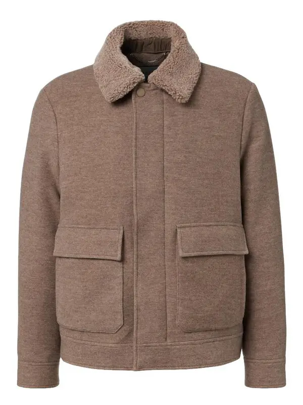 Canali Shearling-trimmed Wool And Cashmere Jacket In Beige - Brown