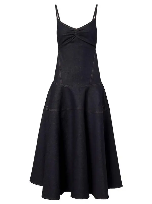 Jacquemus Pina De-nîmes Gathered Denim Midi Dress - Blue