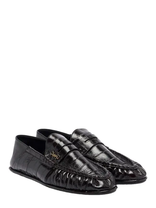 Saint Laurent Cassandre Croc-effect Leather Loafers - Brown