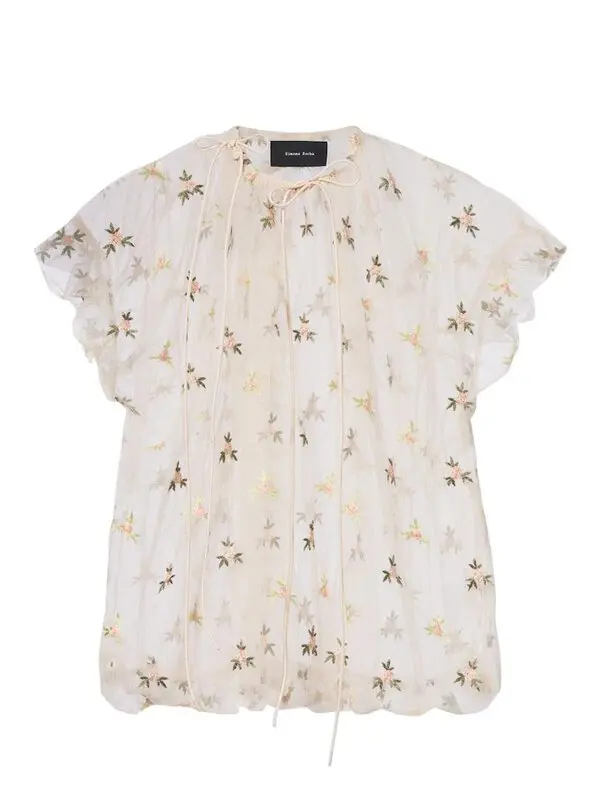 Simone Rocha Embroidered Gathered Tulle Top - Beige