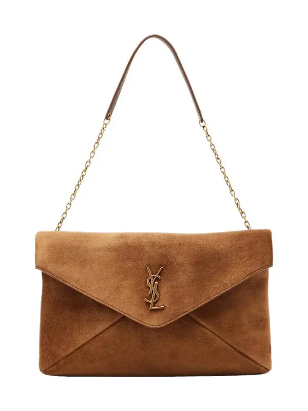 Saint Laurent Cassandre Large Suede Shoulder Bag - Beige