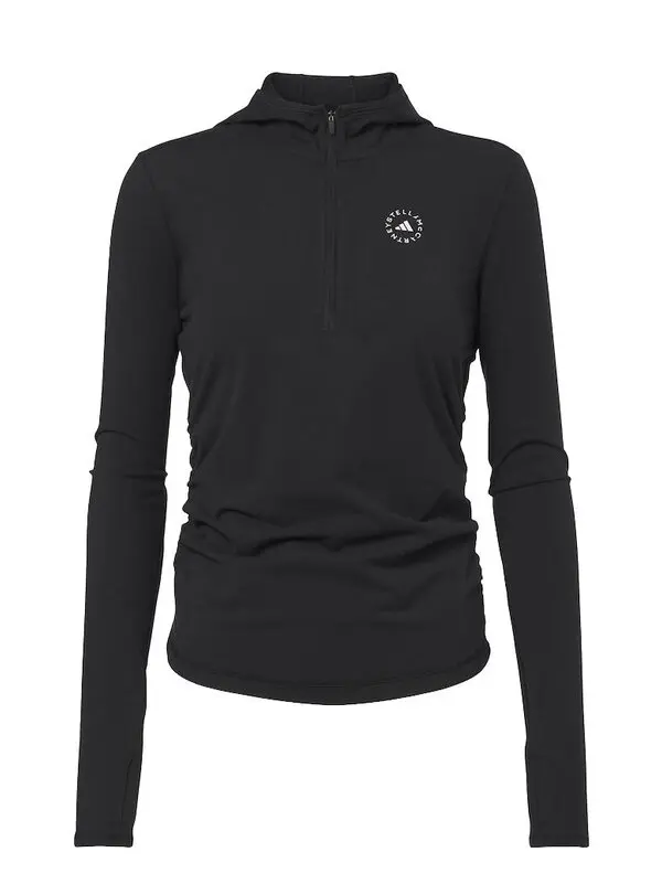 Adidas By Stella McCartney Logo Jersey Half-zip Hoodie - Black