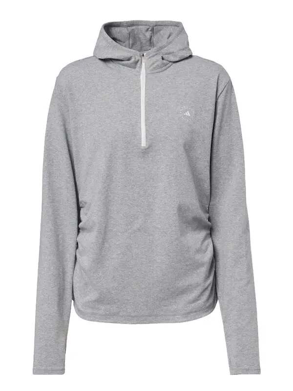 Adidas By Stella McCartney Logo Jersey Half-zip Hoodie - Grey
