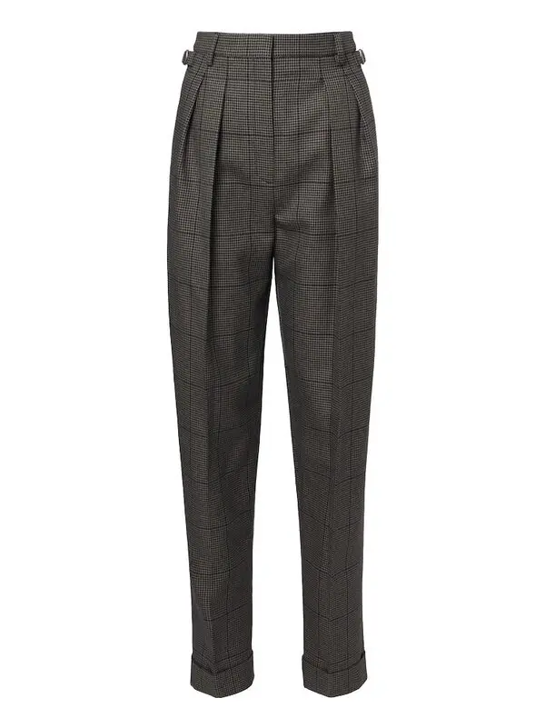 MUGLER Checked Wool Straight Leg Trousers - Brown